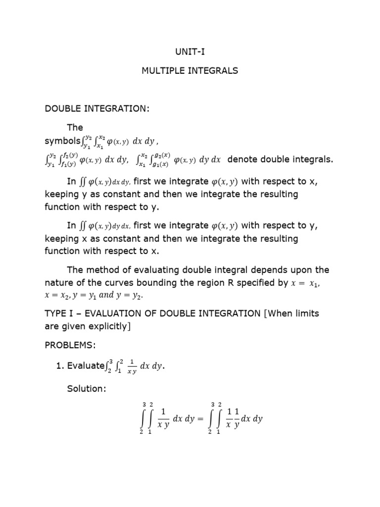 Unit I - Multiple Integrals-1 | PDF | Area | Integral
