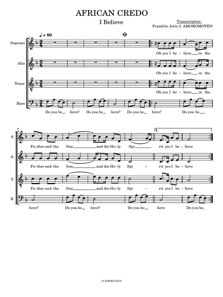 African Credo: I Believe Lyrics | PDF | Vocal Music | Singing