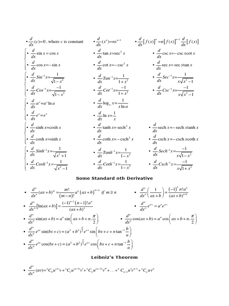 Important Calculus Formulas | PDF | Special Functions | Combinatorics