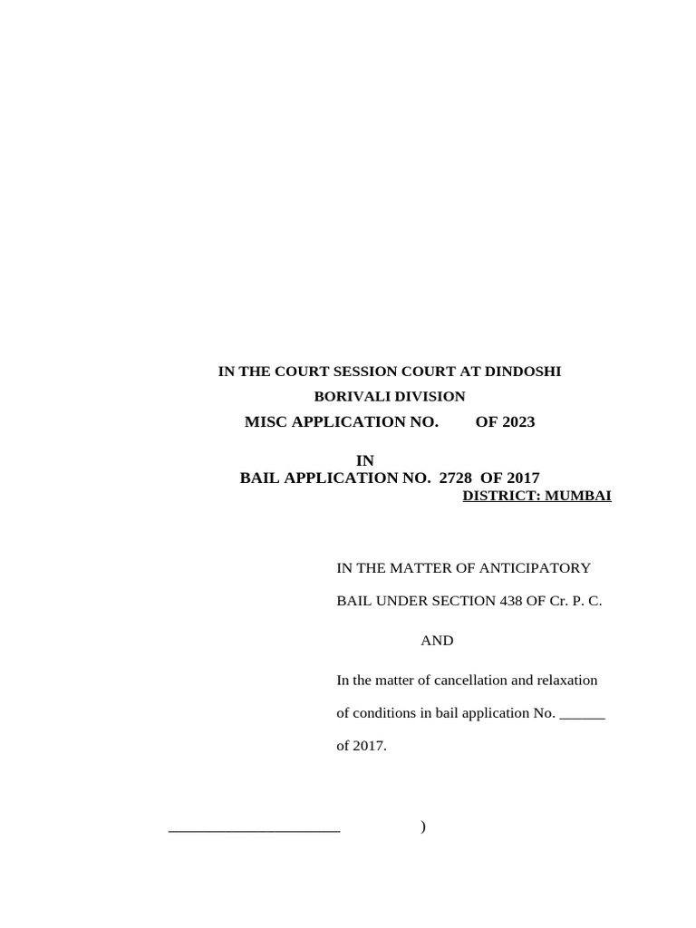 Petition for Bail Condition Relaxation | PDF | Bail | Mumbai