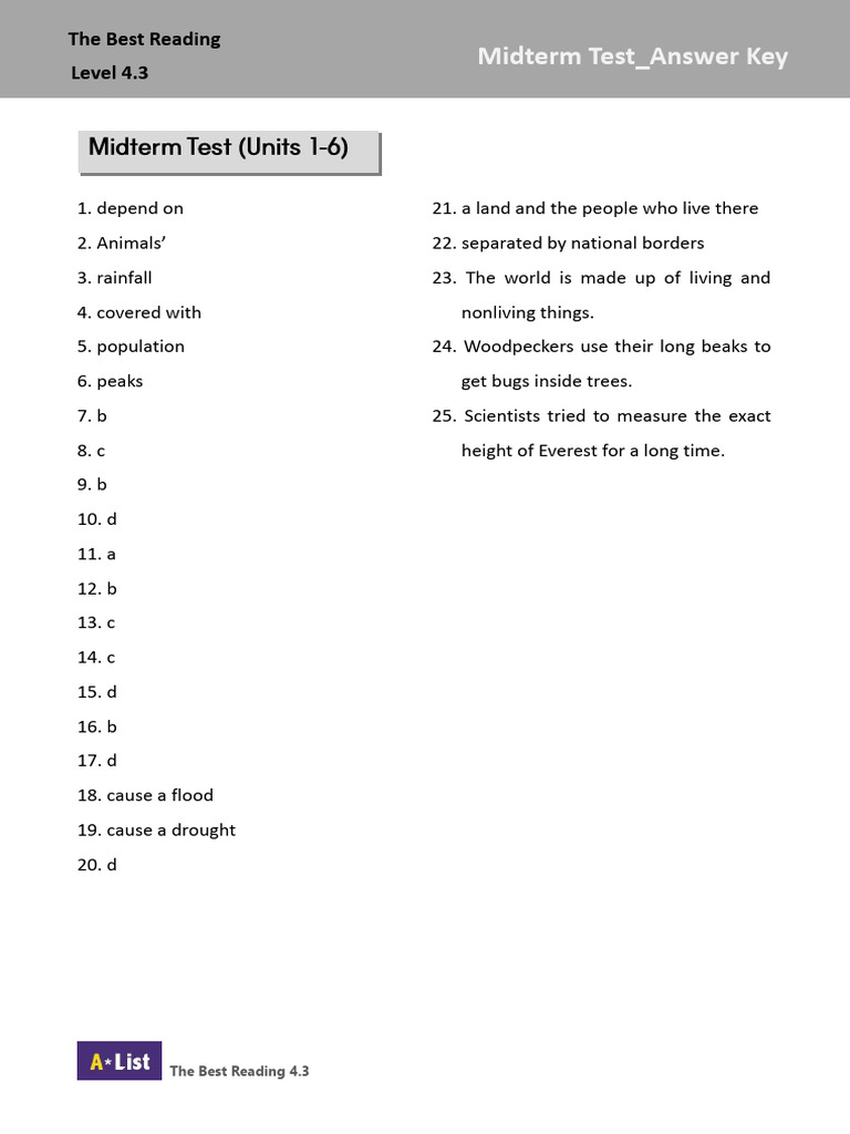 TBR 4.3 - Midterm Test - Answer Key | PDF