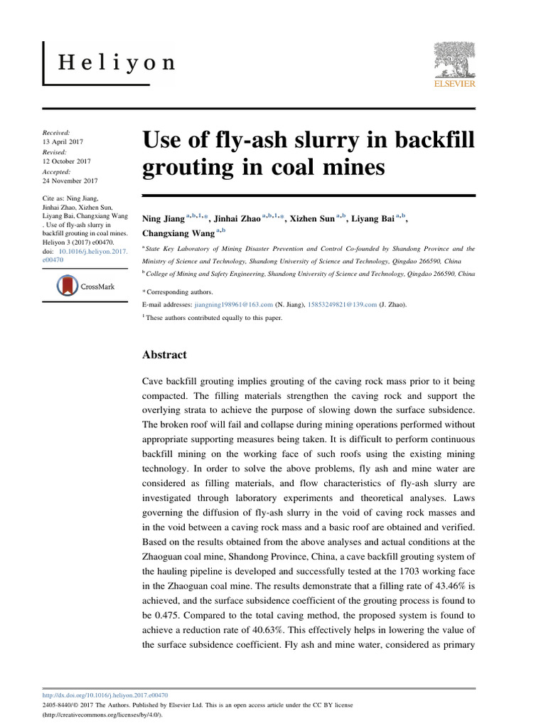 Use of Fly-Ash Slurry in Backfill Grouting in Coal | PDF | Mining | Coal