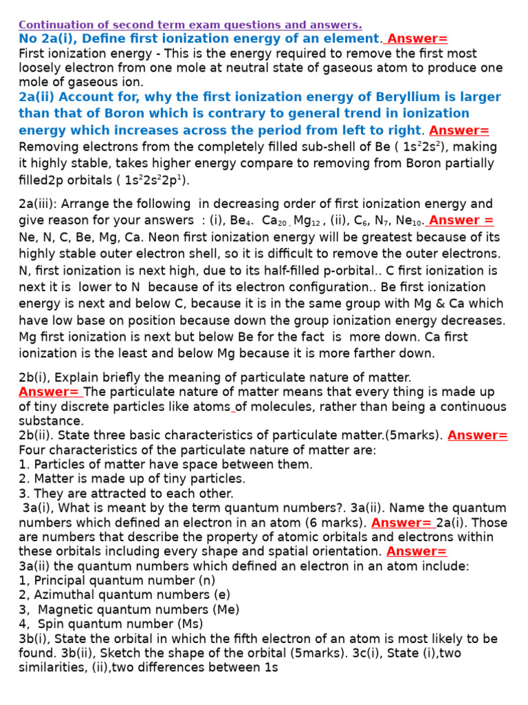 Class 10 2nd Term Exam Questions | PDF | Chemical Bond | Atomic Orbital