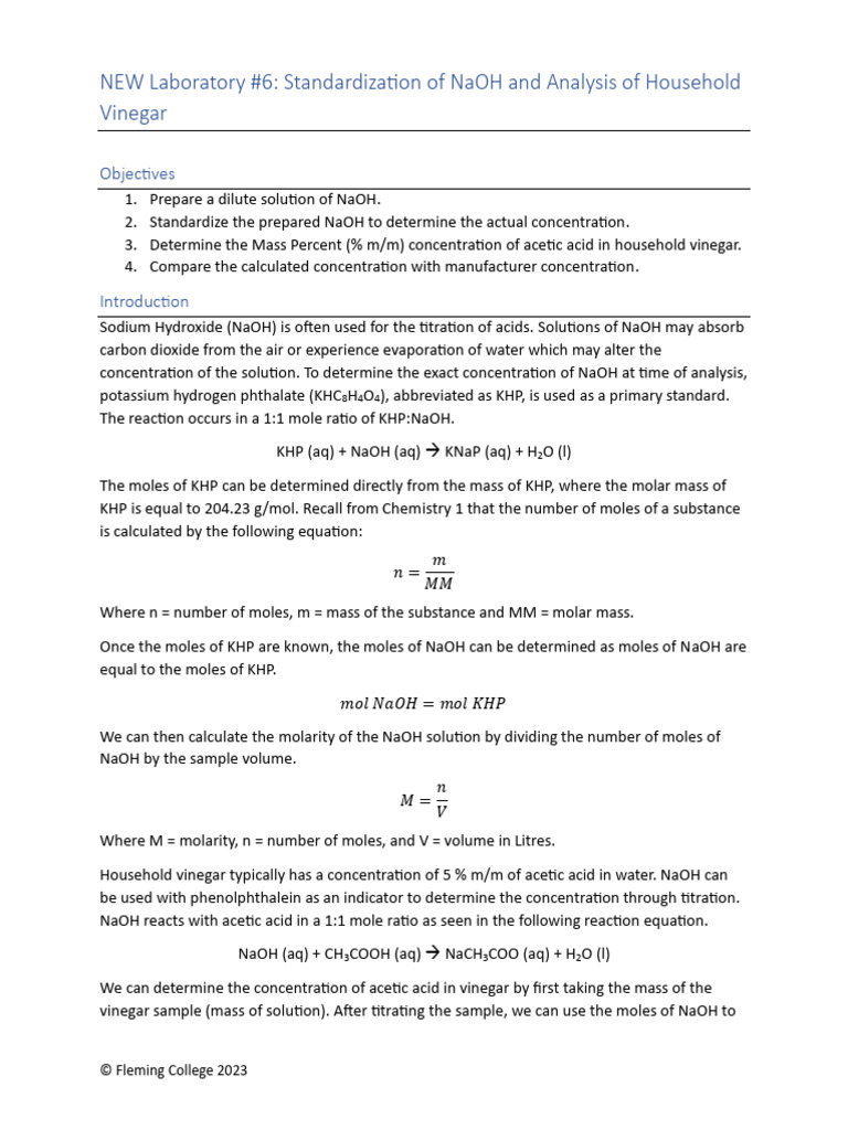 NEW Laboratory 6 - Standardization Titration | PDF | Titration | Chemistry