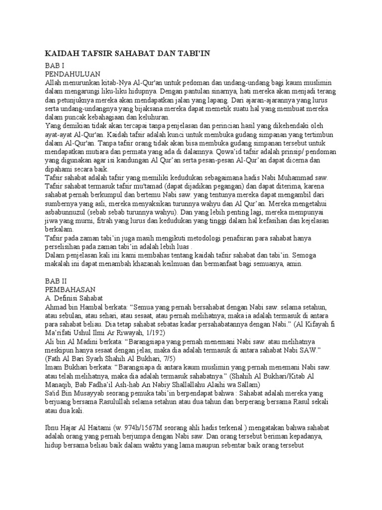 Kaidah Tafsir Sahabat Dan Tabi | PDF