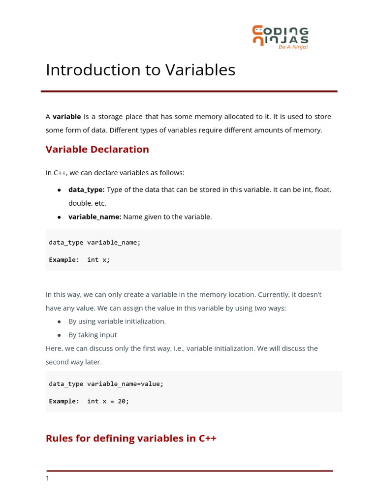 Introduction To Variables: Variable Declaration | PDF