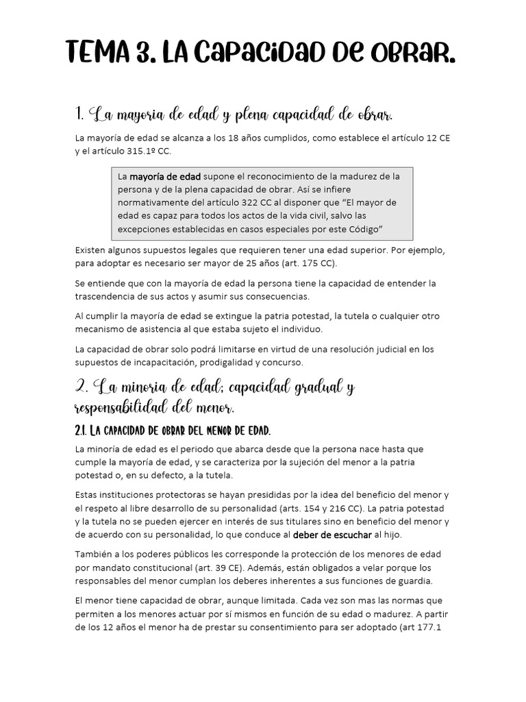 Capacidad de obrar y mayoría de edad | PDF | Guardián legal | Invalidez