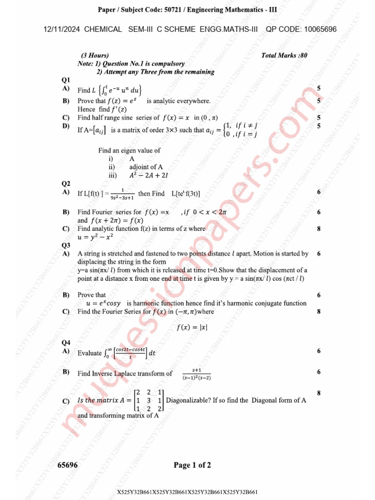 Be Chemical Engineering Semester 3 2024 December Engineering ...