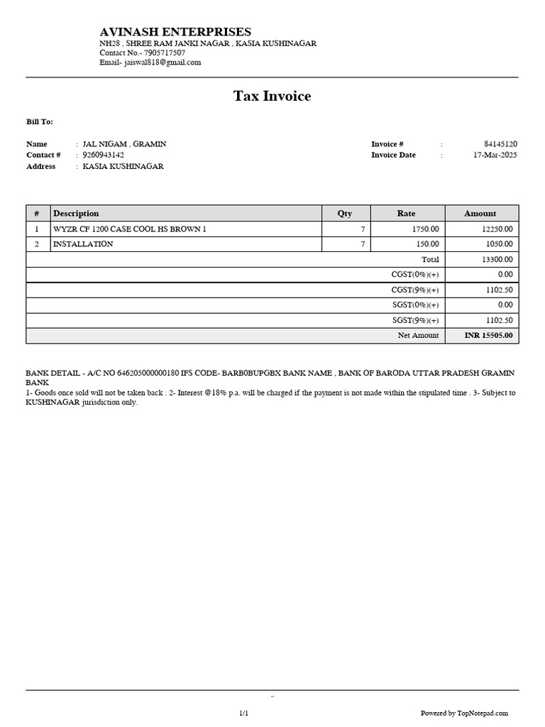 Invoice | PDF | Taxes | Payments