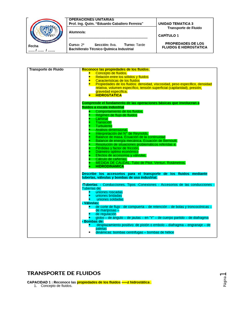 3.1. Operuni - Propiedades de Los Fluidos e Hidrostatica - Transporte de Fluido - Ut3 - Cap 1 ...