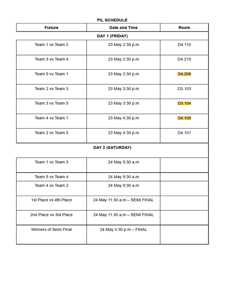 PIL Schedule | PDF