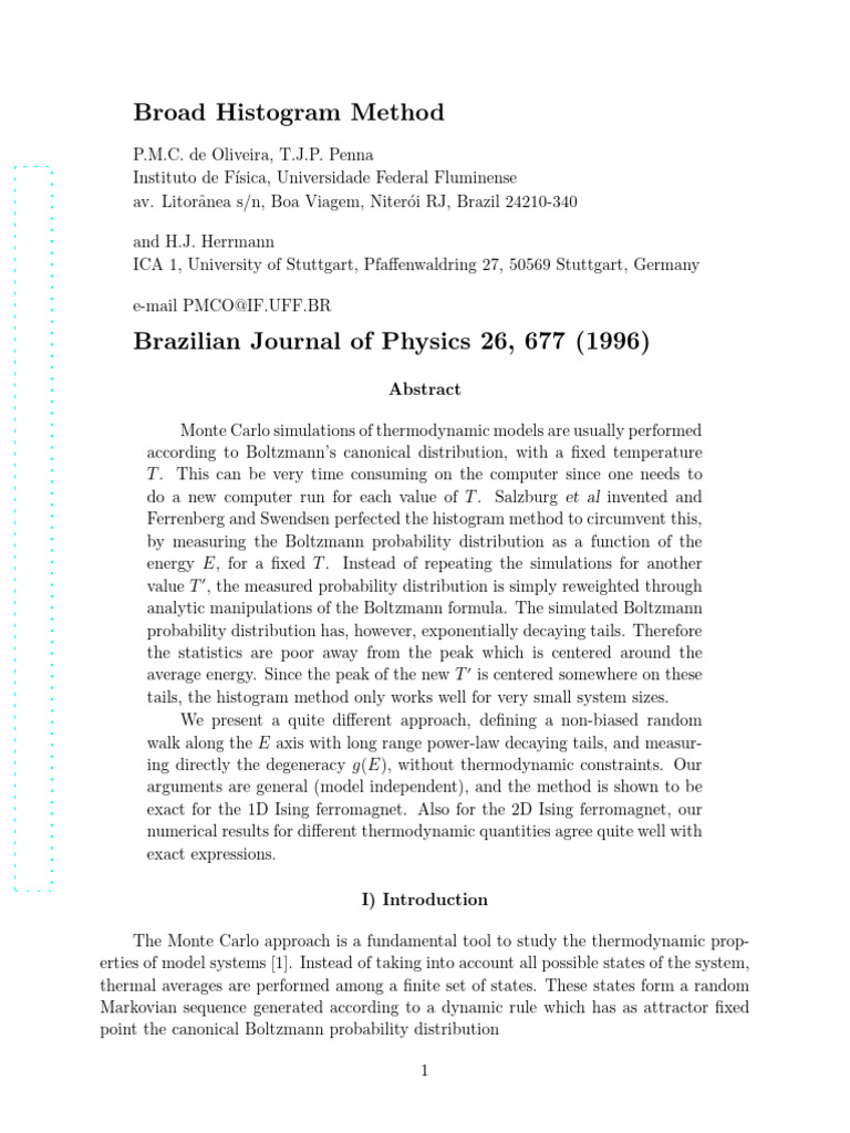 De Oliveira, Penna, Herrmann - 1996 - Broad Histogram Method | PDF | Temperature | Physics