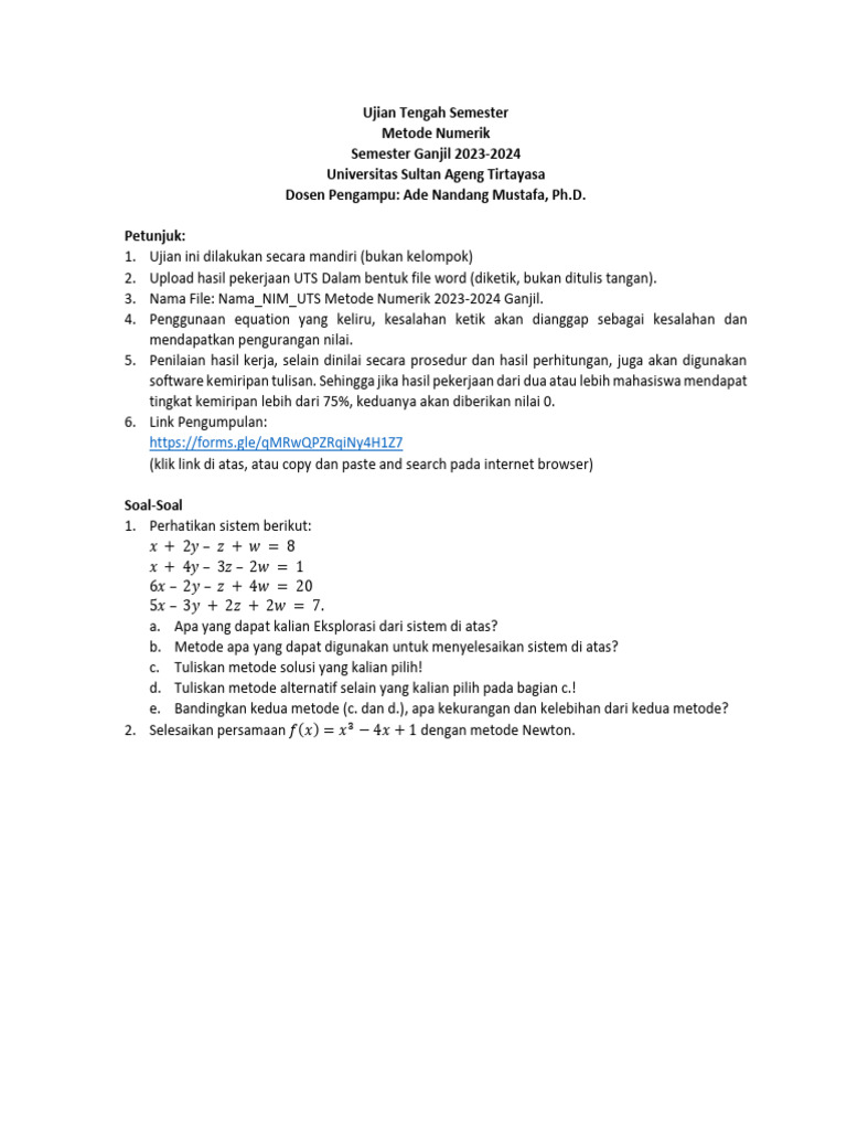 Ujian Tengah Semester - Metnum | PDF