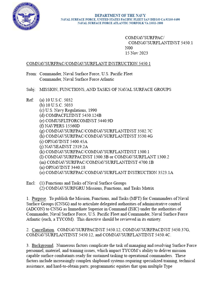CNSP-CNSL 5450.1 - Mission, Functions, and Tasks of Naval Surface ...