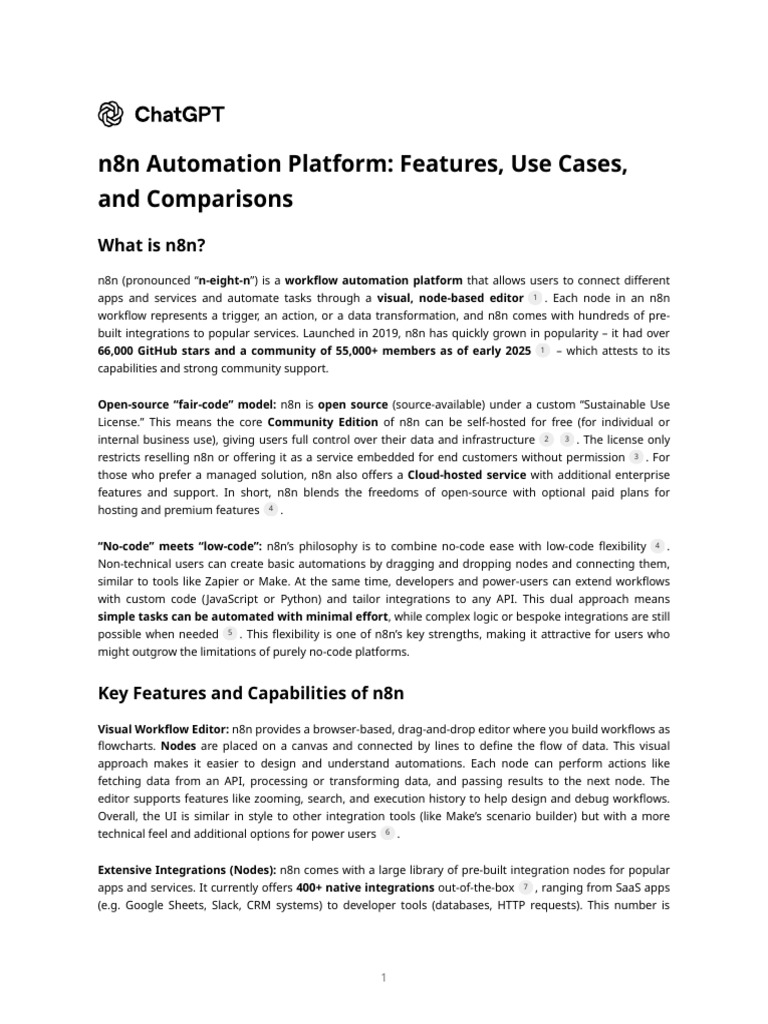 n8n Automation Platform - Features, Use Cases, and Comparisons | PDF ...