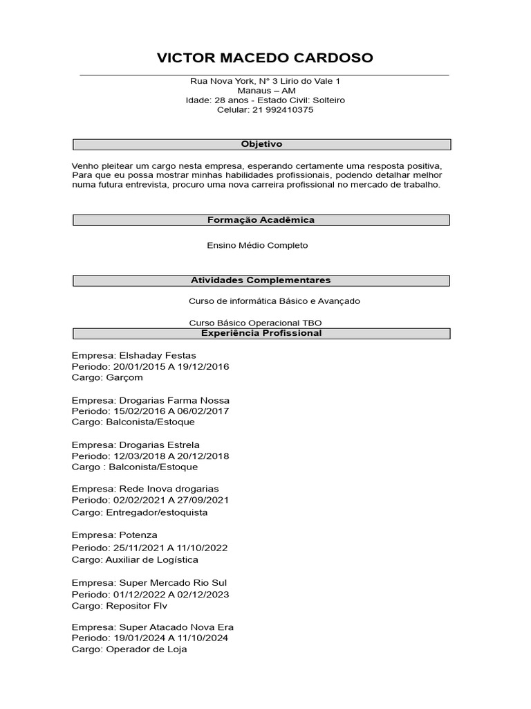Currículo de Victor Macedo Cardoso | PDF