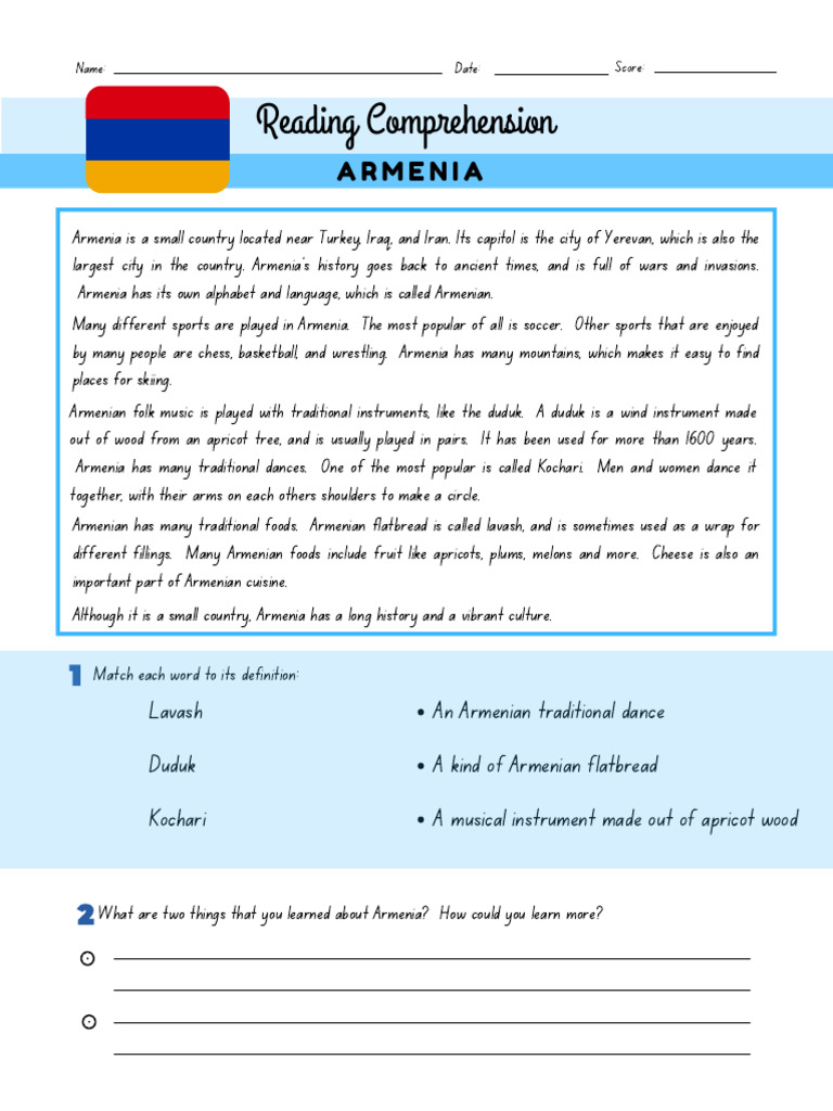 Reading Comprehension: Armenia | PDF