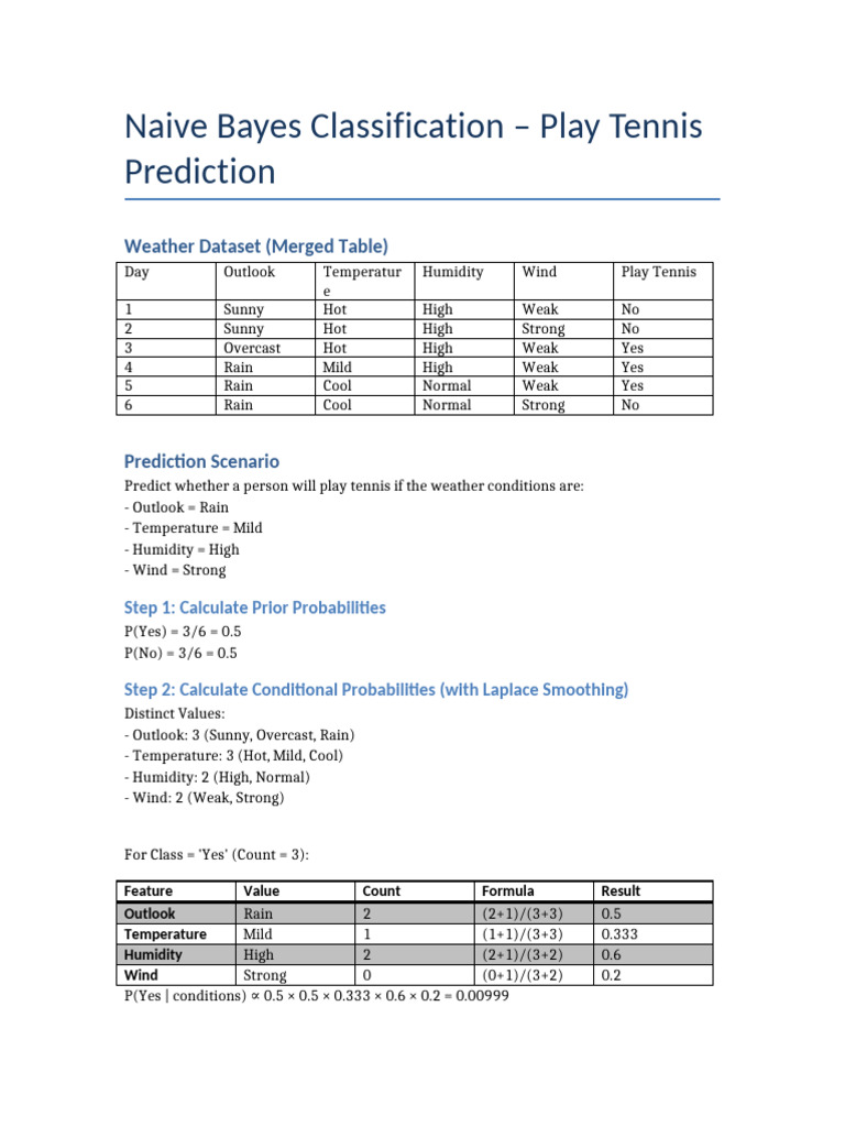 Naive Bayes Play Tennis Classification | PDF