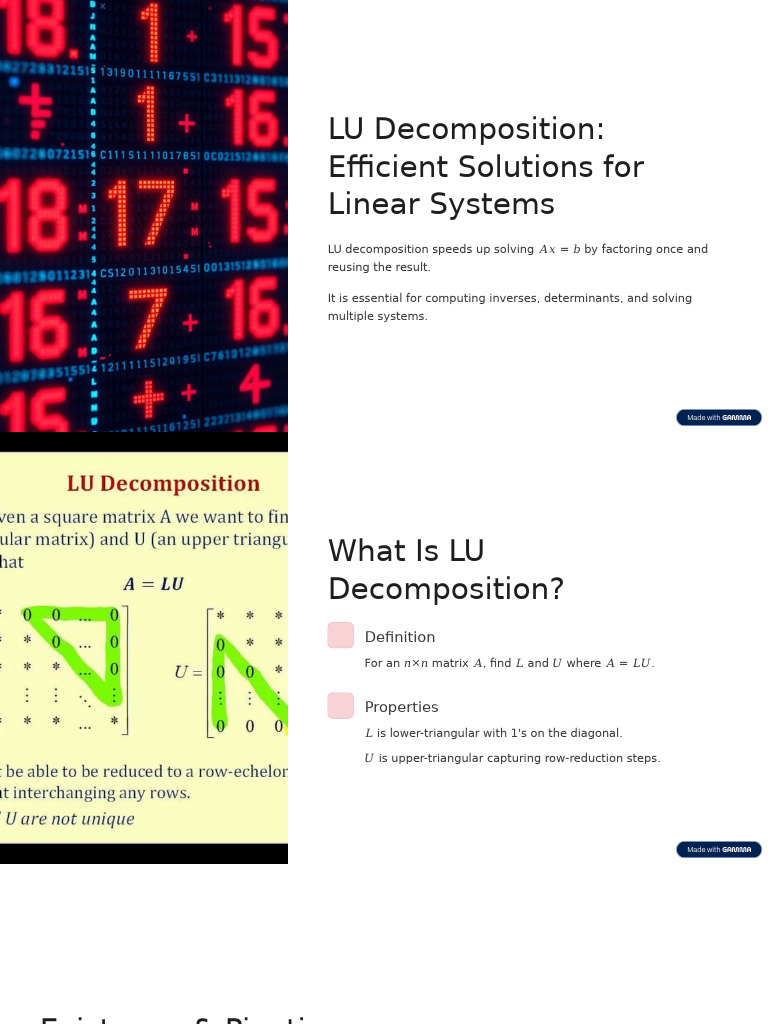 LU Decomposition Efficient Solutions For Linear Systems | PDF