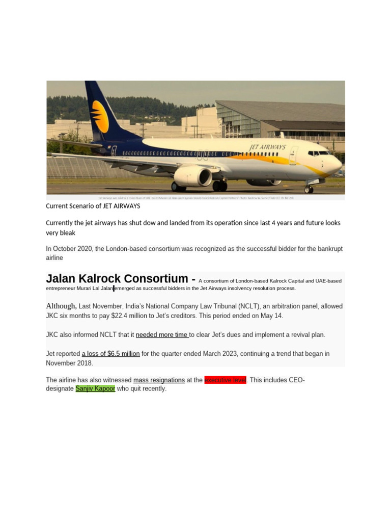 Current Scenario and Future of JET AIRWAYS | PDF | Bankruptcy | Aviation