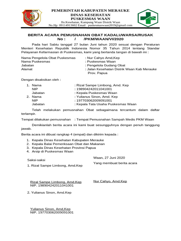 Pemusnahan Obat Kadaluarsa Puskesmas Waan | PDF