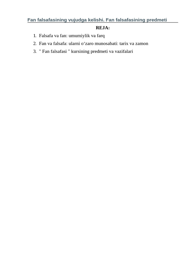 Fan Falsafasining Vujudga Kelishi. Fan Falsafasining Predmeti | PDF