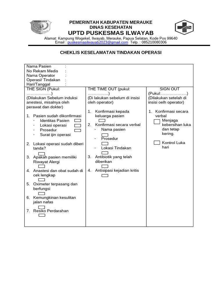 Form Ceklis Keselamatan Tindakan Operasi | PDF