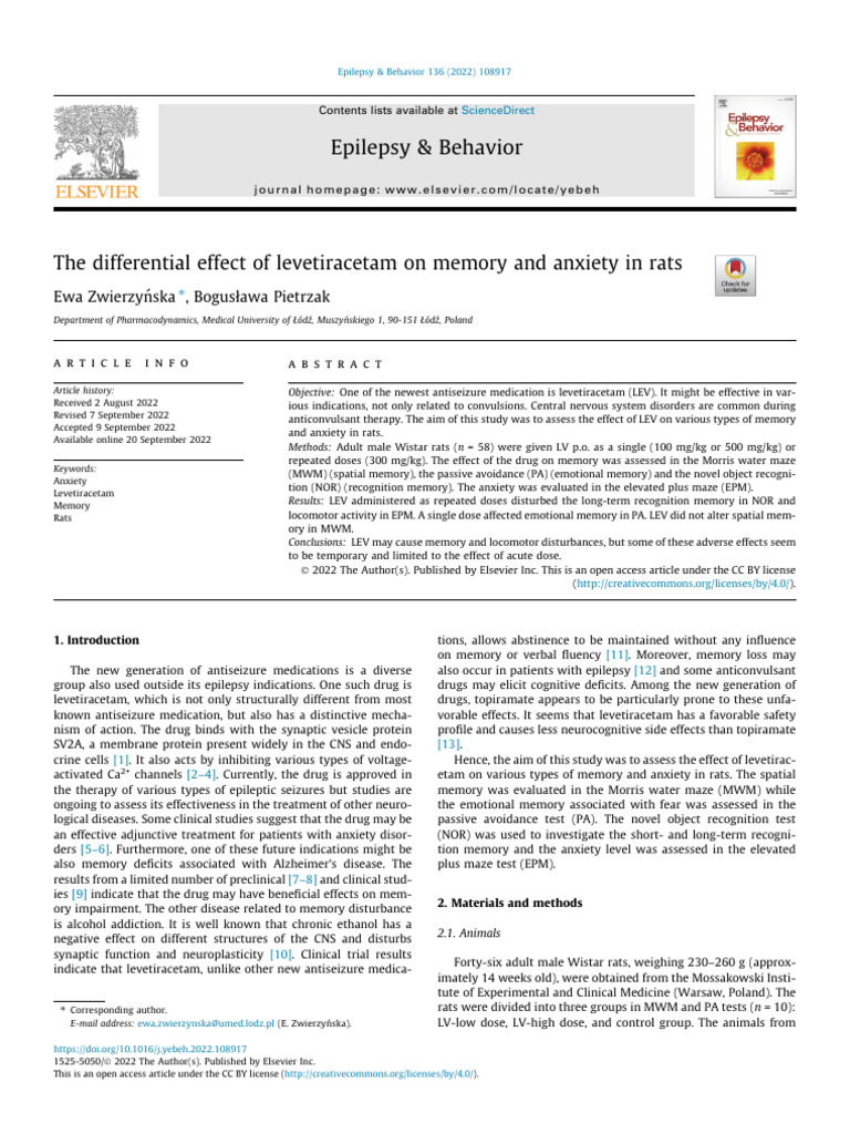 The Differential Effect of Levetiracetam On Memory | PDF