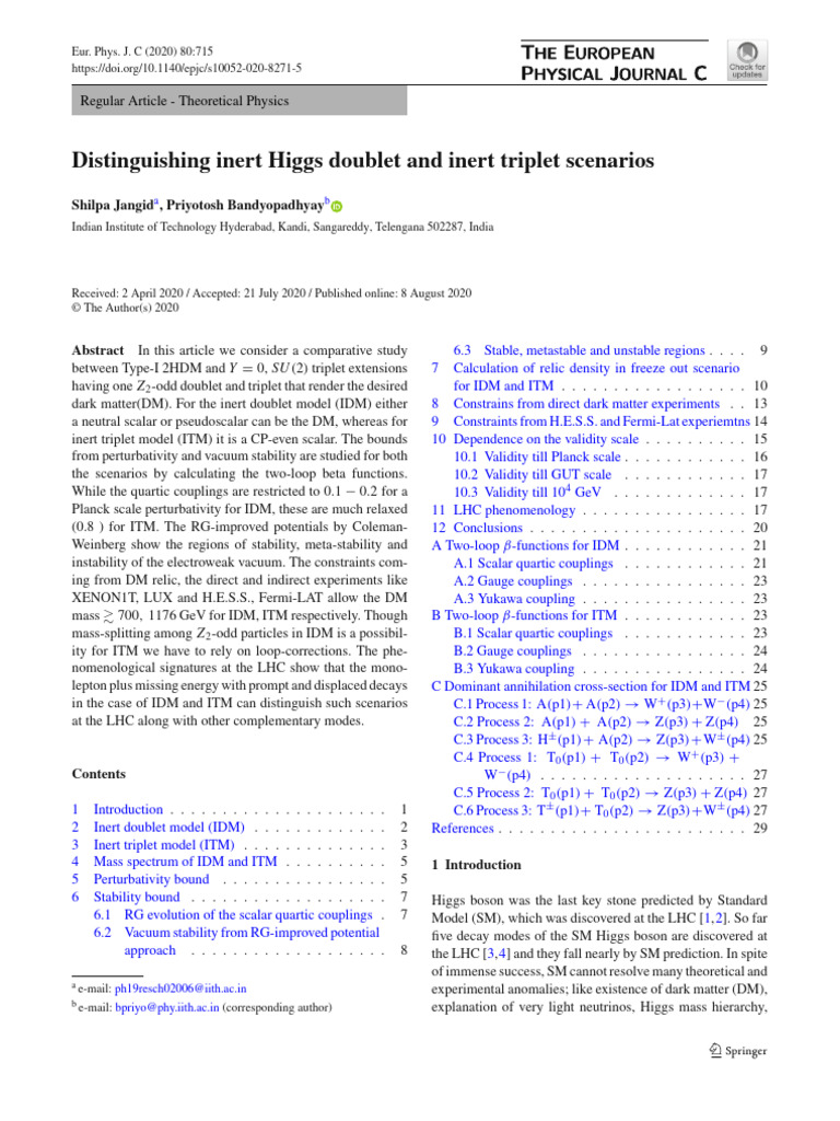 Distinguishing Inert Higgs Doublet and i | PDF | Higgs Boson | Elementary Particle
