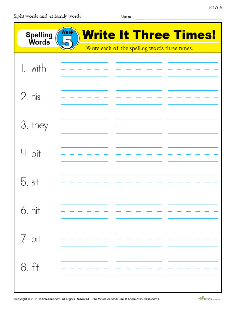 1st Grade Spelling Words Week 5 | PDF