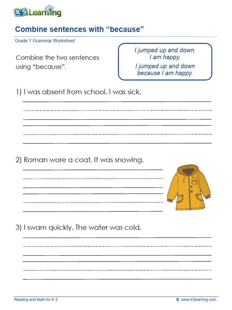 Grade 1 Conjunctions Because B | PDF