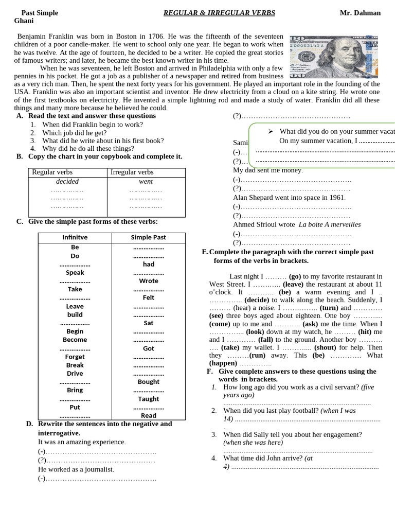 Past Simple (Regular& Irreg Verbs) | PDF | Grammar | Linguistics