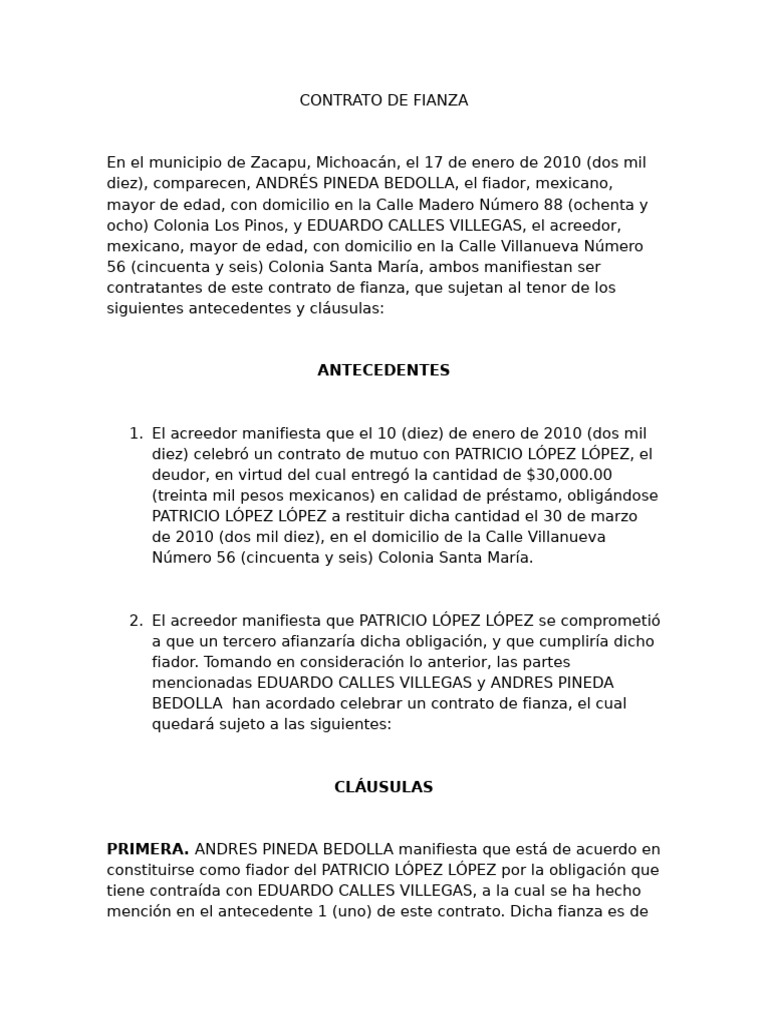 Contrato de Fianza | PDF | Garantía