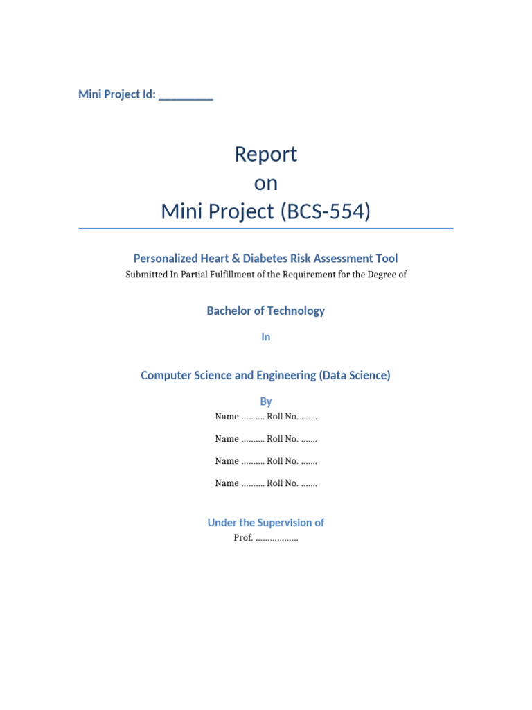 Personalized Heart Diabetes Risk Assessment Synopsis | PDF