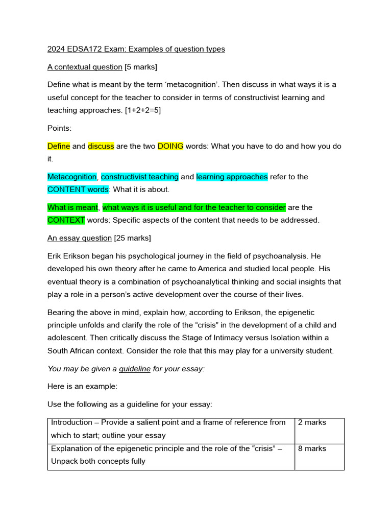 EDSA172 Examples of Examination Questions - Additional 2 | PDF ...