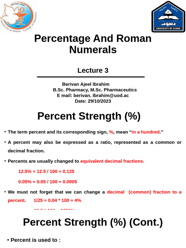 3 RD Lecture Percentage | PDF | Mass Concentration (Chemistry) | Percentage