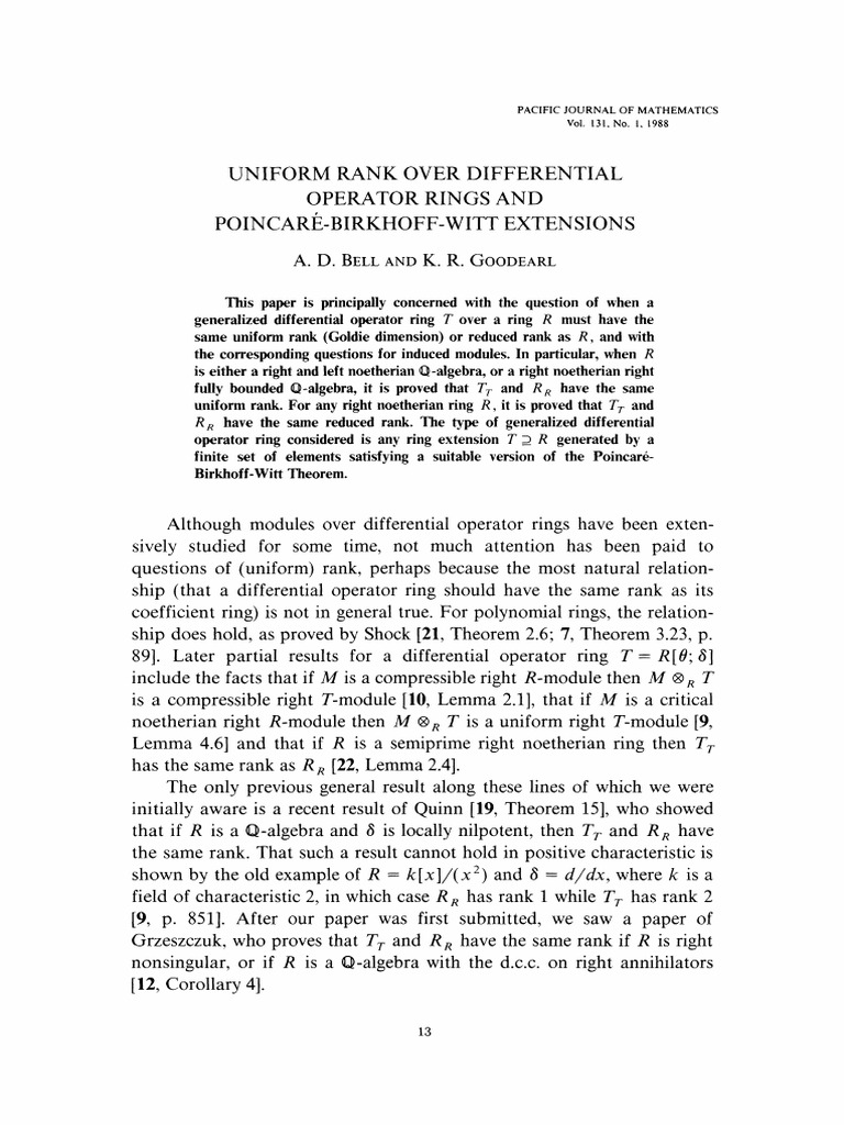 1988 Uniform Rank Over Differential Operator Rings and PBW Extensions ...