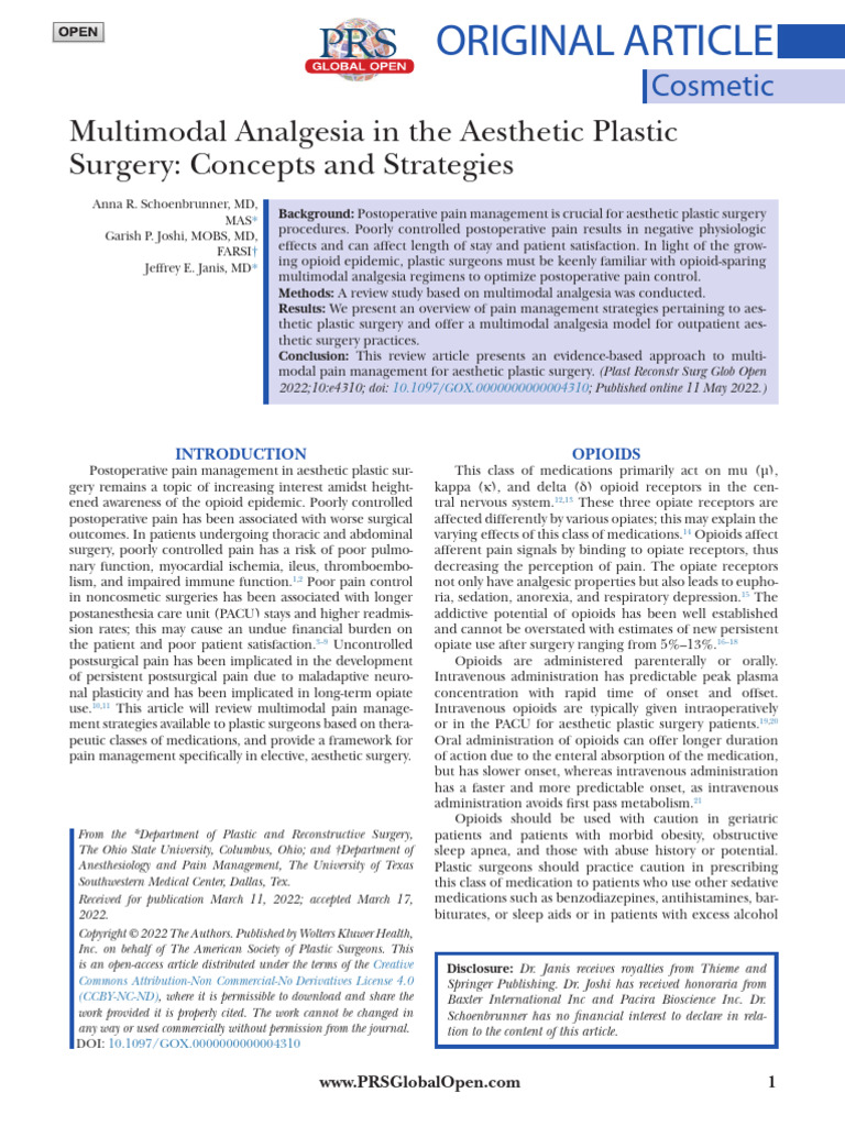 Multimodal Analgesia in The Aesthetic Plastic.22 | PDF | Nonsteroidal Anti Inflammatory Drug ...