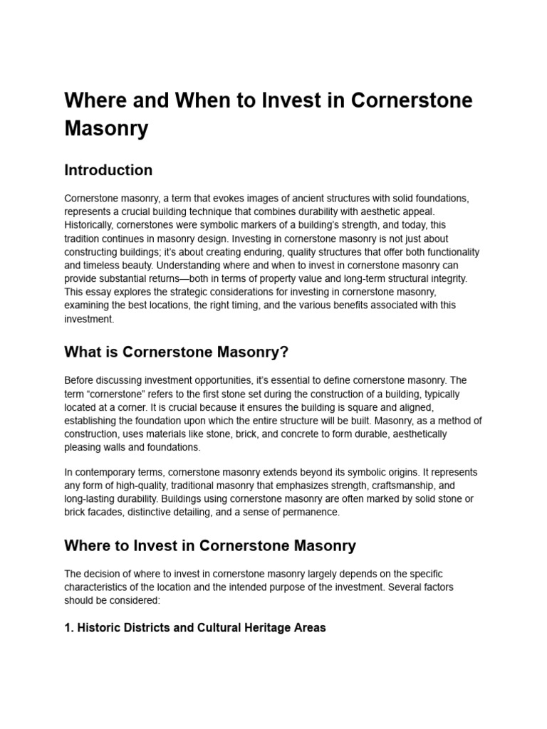 Where and When To Invest in Cornerstone Masonry | PDF | Sustainability ...