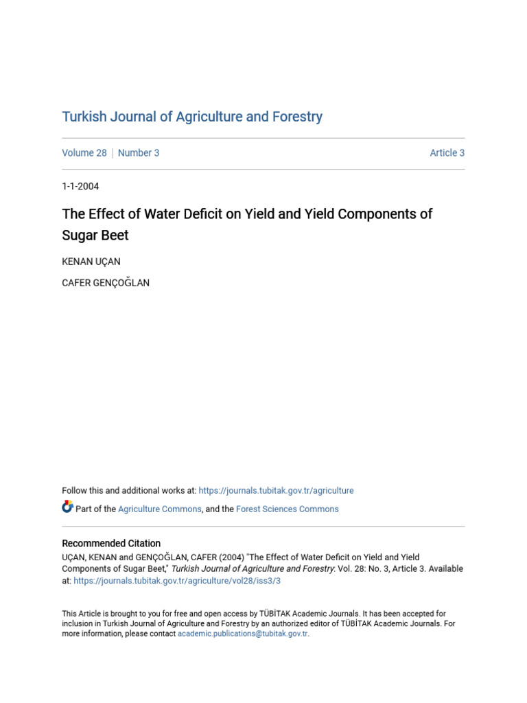 The Effect of Water Deficit On Yield and Yield Components of Suga | PDF ...