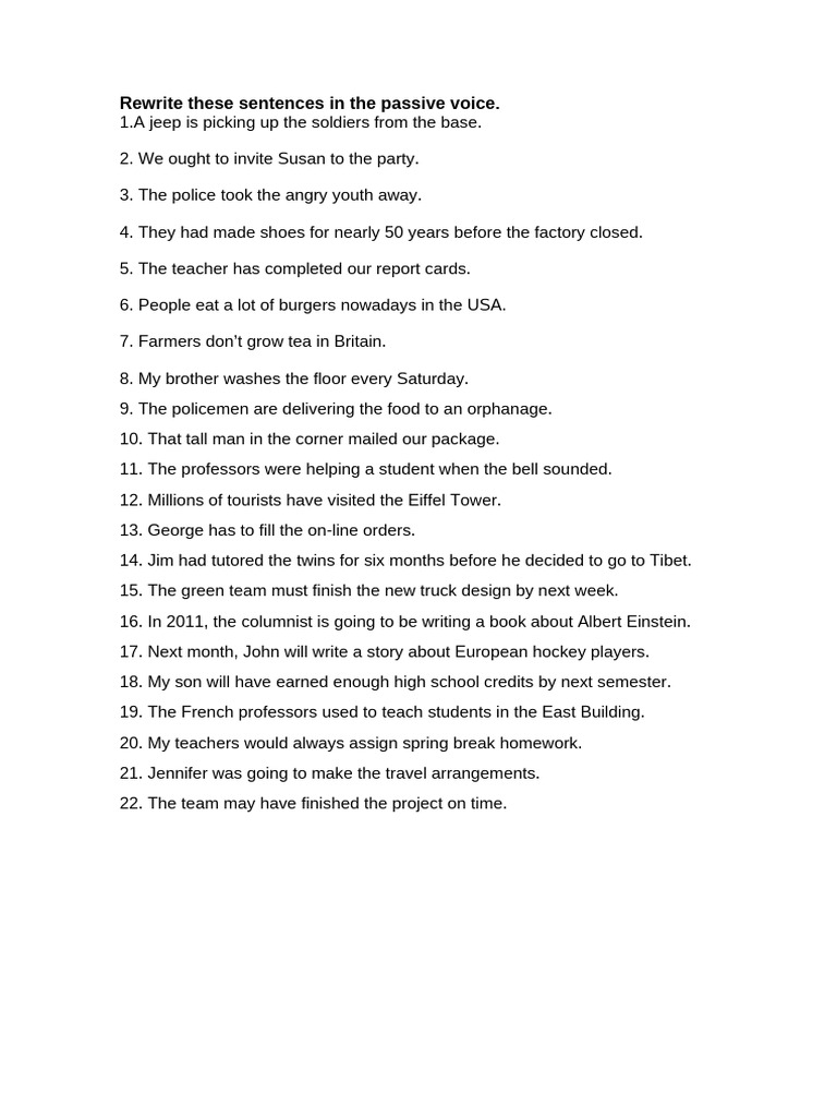 Passive Voice Sentence Rewrites | PDF