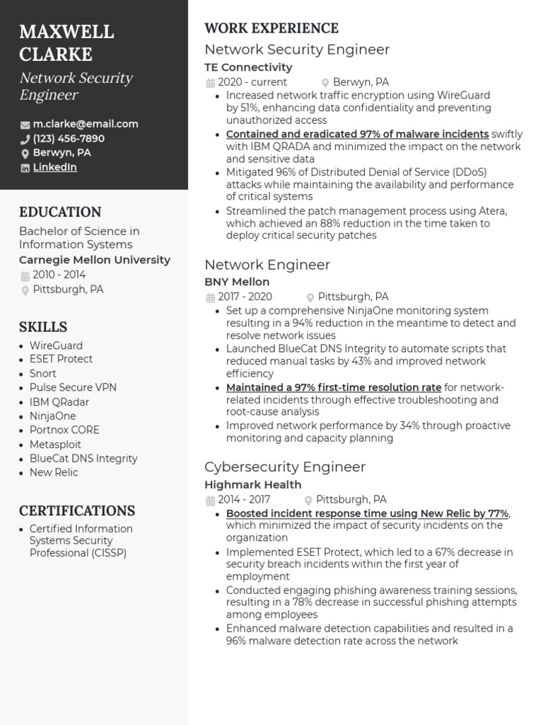 Network Security Engineer Resume Example | PDF | Security | Computer ...
