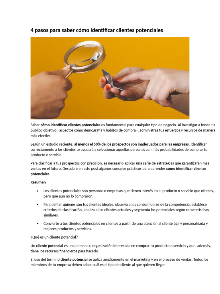 4 Pasos Para Saber Cómo Identificar Clientes Potenciales | PDF ...