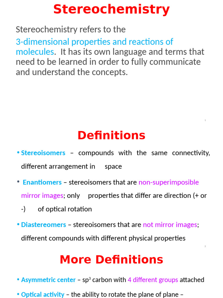 CHEM 114 - 3. Stereochemistry - RBO | PDF | Chirality (Chemistry) | Isomer