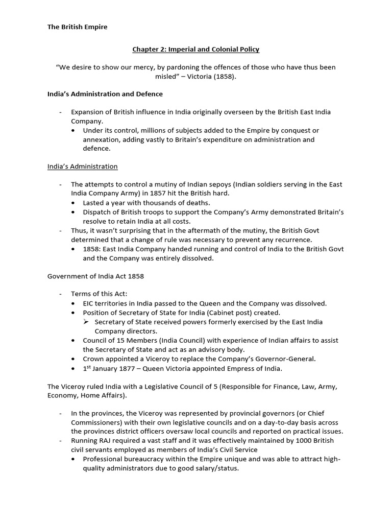 British Empire - Chapter 2 - Imperial and Colonial Policy | PDF ...