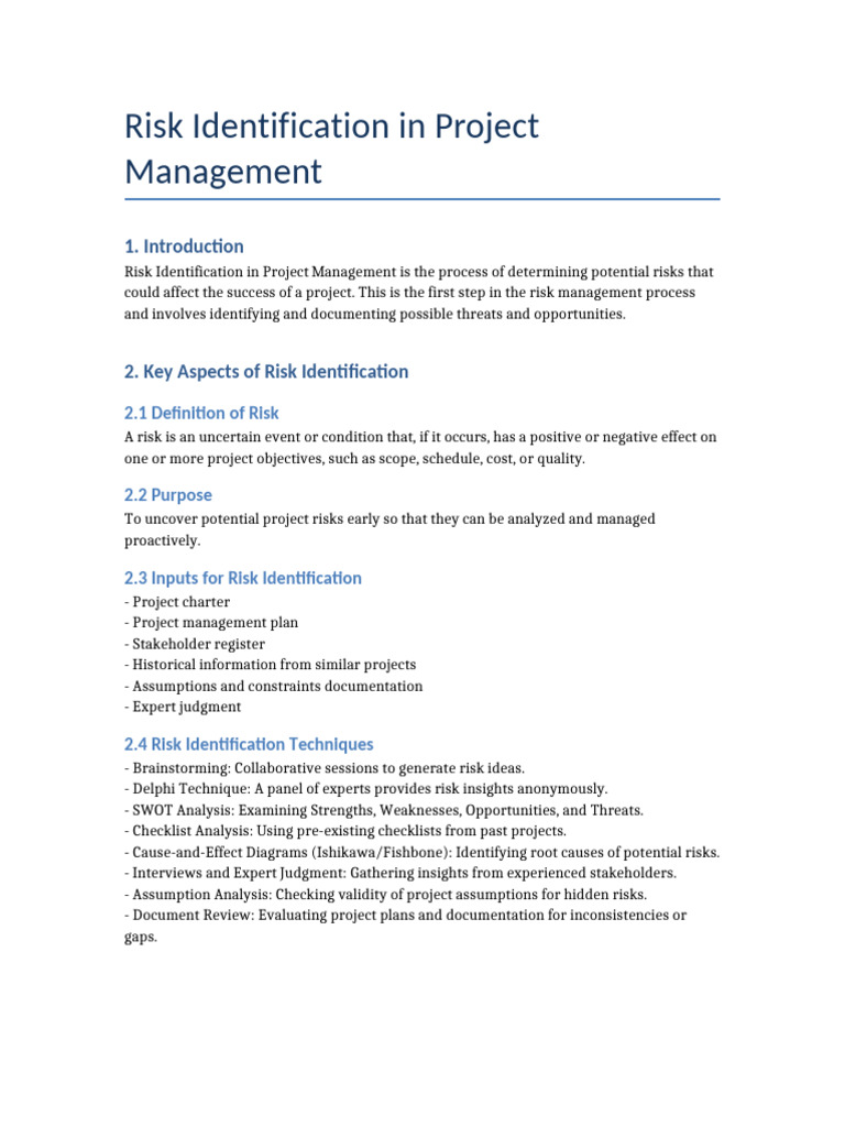 Risk Identification in Project Management | PDF