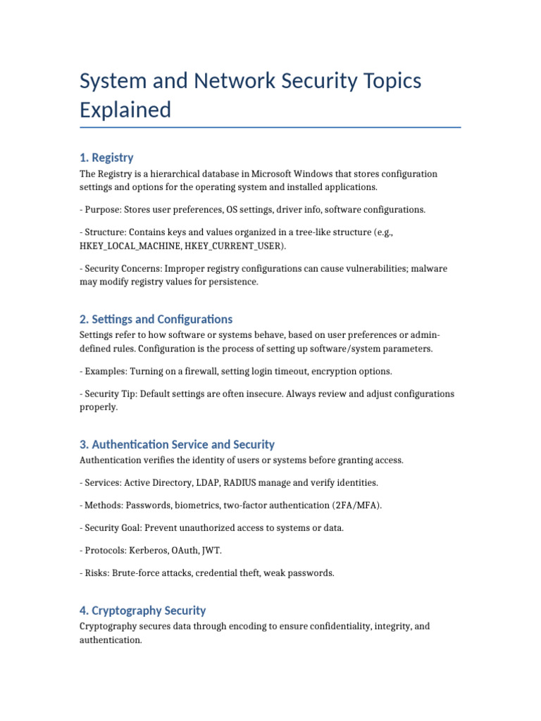 System and Network Security Explained | PDF | Key (Cryptography) | Security