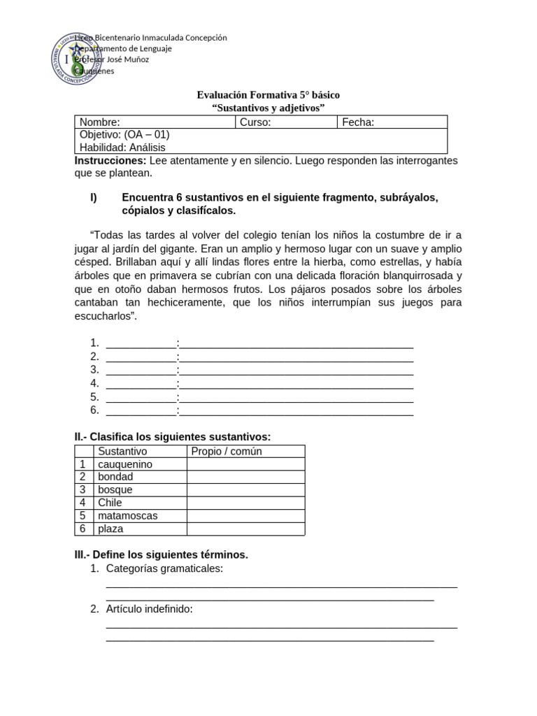 Evaluación Formativa 2 | PDF | Adjetivo