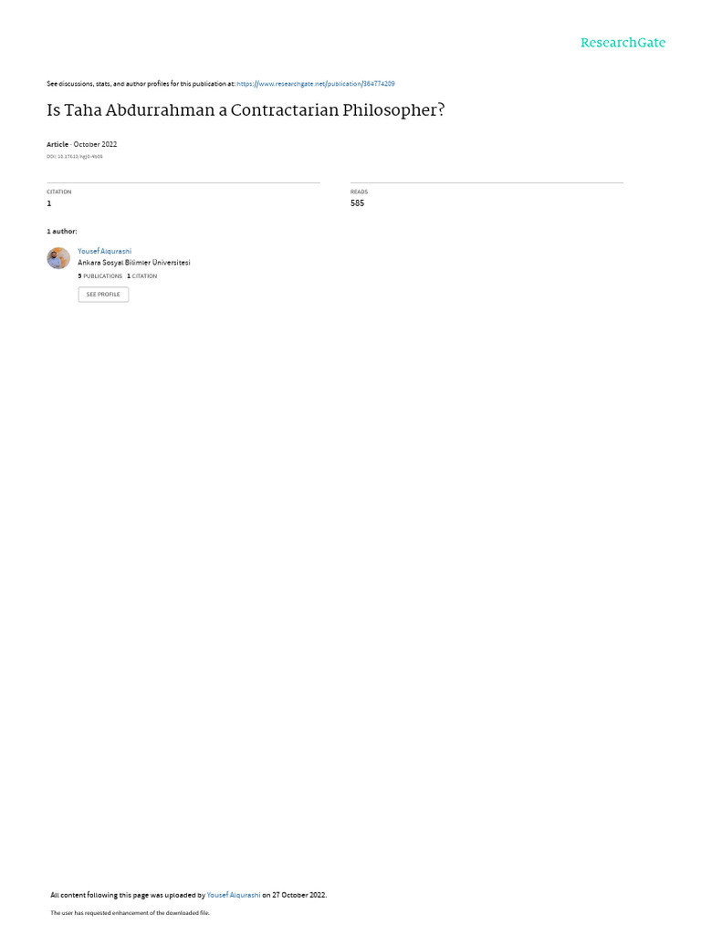 Is Taha Abdurrahman A Contractarian | PDF | Social Contract | Political ...
