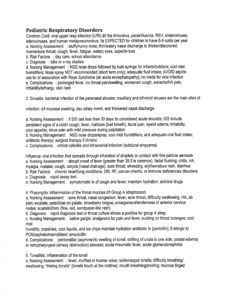 Peds Respiratory Cheat Sheet | PDF